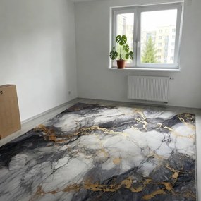 Protiskluzový koberec NOVO mramor černý / zlatý
