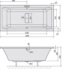 Polysan Marlene Slim 180 x 80 cm vana obdélníková akrylátová 72034S