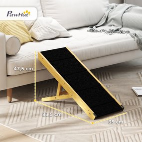 Skládací rampa pro psy PawHut, výškově nastavitelná, protiskluzová pomůcka pro vstup malých a středních psů do 15 kg, 83,5 x 35 x 47,5 cm, přirozená