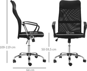 Kancelářská židle HOMCOM se síťovinou, výškově nastavitelná kancelářská židle, ergonomická herní židle, otočná židle s houpací funkcí, černá | Aosom.…