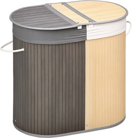 HOMCOM Koš na prádlo z bambusu s kapacitou 100L a víkem, s odnímatelným pytlem se 2 přihrádkami 62,5x37x60,5 cm Šedý a přírodní | Aosom