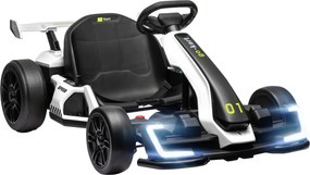 HOMCOM Elektrický Go-Kart pro Děti 6-12 Let 24V 12km/h s Nastavitelným Sedadlem, Drift Go-Kart s Klaksonem, Světly a Hudbou, Bílý