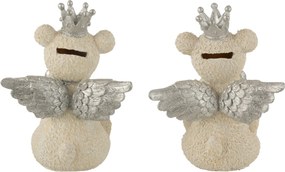 2ks béžová kasička medvěd se stříbrnými křídly Bear Crown - 23*14*18 cm