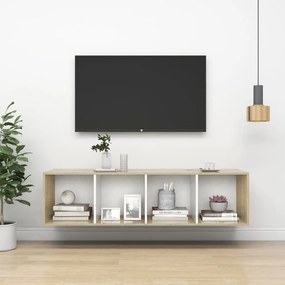 Nástěnná TV skříňka dub sonoma a bílá 37x37x142,5cm dřevotříska