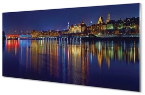 Obraz na skle Varšava město noc řeka most 120x60cm