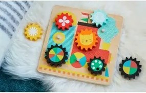 Petit Collage Puzzle ozubená kolečka vláček / od 18 měsíců