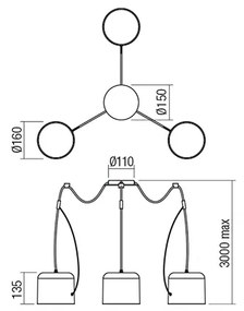 Redo Závěsné svítidlo DODO,  3x Ø 16cm, kabel 3m Barva: Bílá