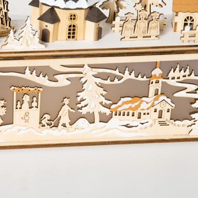 HOMCOM Vánoční dekorace, vánoční vesnička, 10 LED, teplé bílé světlo, 45 x 10 x 25 cm, dekorace ze dřeva