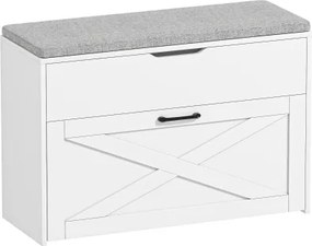 HOMCOM Botníková lavice se sklápěcí zásuvkou a úložným prostorem, kapacita 8 párů bot, 80x30x55 cm, bílá
