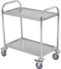 HOMCOM Nerezový Užitkový Vozík s Kolečky do Kuchyně s Přihrádkami a 2 Rukama pro Jídelnu a Obývací Pokoj 70,5x40,5x81 cm Stříbrná