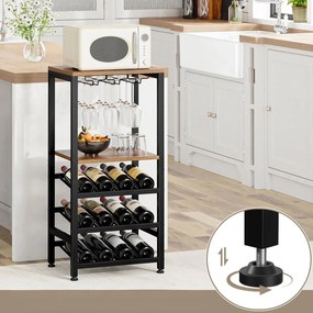 Stojan na víno s držákem na skleničky Houseland Wine hnědý/černý