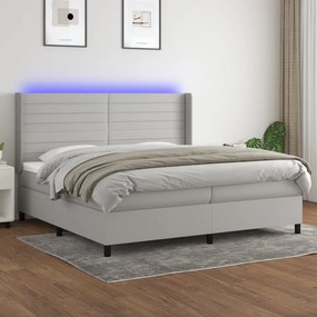 Box spring postel s matrací a LED světle šedá 200x200 cm textil 3138421