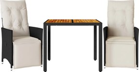 3dílný bistro set s poduškami černý polyratan 3276855