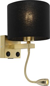 Chytrá nástěnná lampa zlatá s USB a černým stínítkem vč. WiFi A60 - Brescia