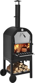 Costway Wood Fired Pizza Oven Volně stojící zahradní gril se 2 kolečky Heavy