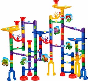 LEAN Toys Stavebnicová sada – kuličková dráha, barevné tunely, dinosauři, 192 dílů