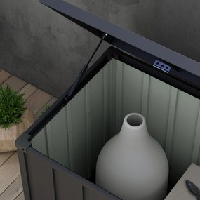Zahradní úložný truhlicový box Outsunny, kapacita 450L, kov s plynovým pístem, kolečky a rukojetí - rozměry 125,5L x 61,5W x 70H cm