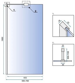 Rea AERO 70, sprchová zástěna WALK IN, 70 x 195 cm, 8mm, chromový profil - čiré sklo, REA-K7840