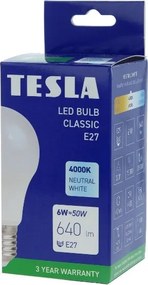 TESLA BL270640-1 - LED bulb žárovka E27, 6W, 640 lm, 4000K, denní bílá