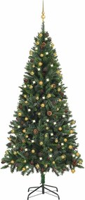 Umělý vánoční stromek s LED a sadou koulí zelený 210 cm 3077798