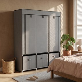HOMCOM Skládací látková šatní skříň, skládací šatní skříň na zip, netkaná textilie, tmavě šedá, 125x43x162,5cm