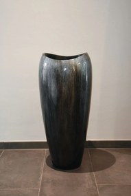 Exkluzivní květináč DELUXE, sklolaminát, výška 81 cm, černo/stříbrný lesk