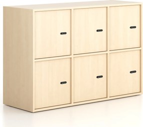 Kancelářská skříň FRAME, nízká, 6x dveře, 1299 x 450 x 881 mm, mechanický kódový zámek, bříza