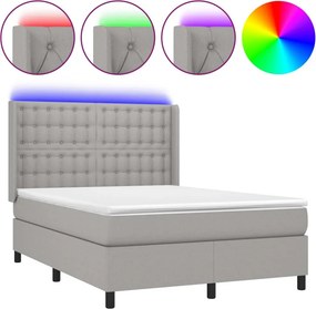 Box spring postel s matrací a LED světle šedá 140x190 cm textil 3138629