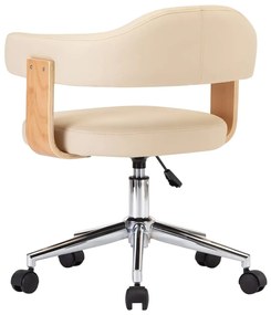 Otočná kancelářská židle krémová ohýbané dřevo a umělá kůže,  3054838