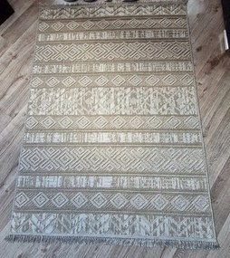 HU Béžový pruhovaný koberec Boho 881-B Rozměr: 60x100 cm