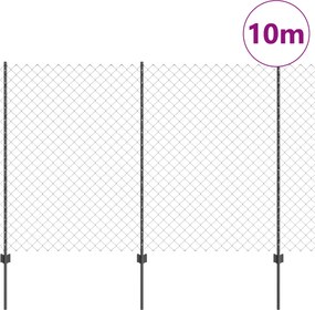 Plot s řetězovým odkazem a sloupkem 10 x 1,5 m Šedá Síťovina 3336271