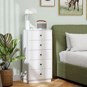 HOMCOM Komoda se 5 zásuvkami, dřevěný úložný kabinet v moderním stylu, 47 x 29 x 95 cm, bílá
