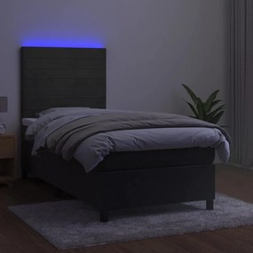 Box spring postel s matrací a LED tmavě šedá 90x190 cm samet 3136156