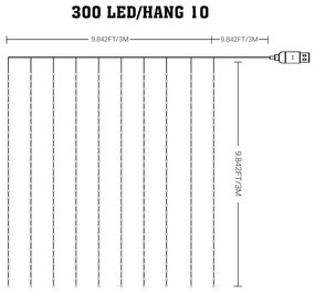 LED světelný závěs Wizard, 3x3m, RGB, ovladač