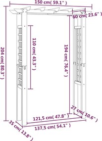 vidaXL Besídka / růžový oblouk 150x60x204 cm impregnované dřevo [41912]