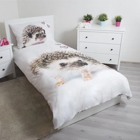 Bílo-hnědé bavlněné dětské povlečení na jednolůžko 140x200 cm Hedgehog – Jerry Fabrics