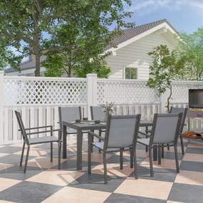 Outsunny Sada zahradního nábytku pro 6 osob, venkovní lounge set, ocelové rámy, stohovatelné židle, vysoké opěrky hlavy, šedá