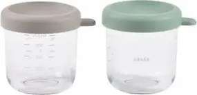 Beaba Kelímky na jídlo skleněné 2x 250 ml Green Grey