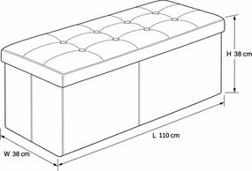 Obdélníkový taburet s úložným prostorem, skládací, 110 × 38 × 38 cm, šedý