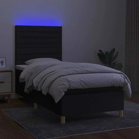 Box spring postel s matrací a LED černá 90x200 cm textil 3135487