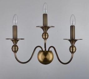 Holandské nástěnné světlo se třemi kovovými rameny - starožitná mořená mosaz