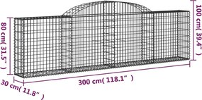 vidaXL Klenuté gabionové koše 7 ks 300x30x80/100 cm pozinkované železo [3146508]