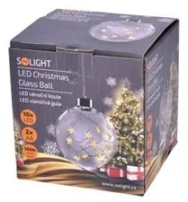 SOLIGHT LED vánoční koule skleněná, 10LED, 2x AA, IP20