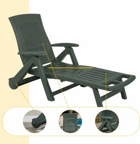 Zahradní lehátko ZIRCONE, 72×195×101 cm, tmavě zelená I.P.A.E-Progarden