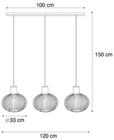 Moderní drátové závěsné svítidlo černé s béžovou 3-světla - Gila