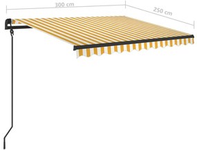 vidaXL Ručně zatahovací markýza se sloupky 3 x 2,5 m žlutobílá