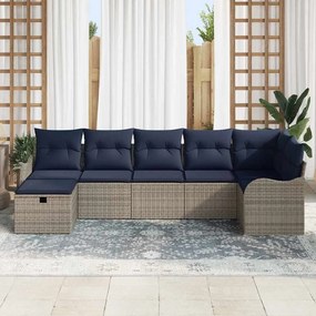 Set pohovek s polštářem s úložištěm Šedá a námořnická polyratan 3359004