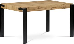 Jídelní stůl MDF divoký dub, kov černý mat (140 x 88) cm – deska tl. 100 mm