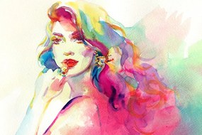 Obraz akvarelový ženský portrét Varianta: 90x60