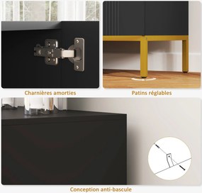 HOMCOM Moderní úložný bufetový kabinet s grafickým designem a 2 skříňkami, nastavitelné police, černé dřevo, zlatý kov